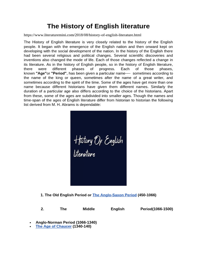 English Literary Periods, Brief | PDF | English Literature | History