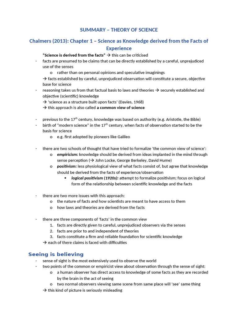 Theory of Science_SUMMARY | PDF