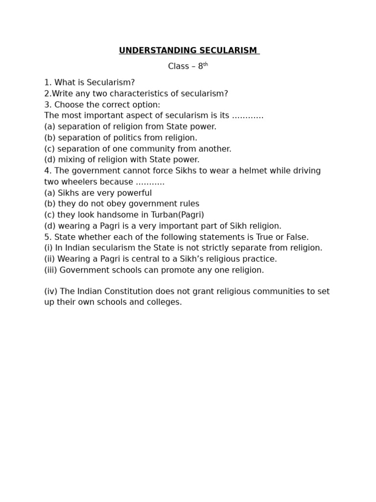 Understanding Secularism: Class 8 Guide | PDF | Politics | Social Science