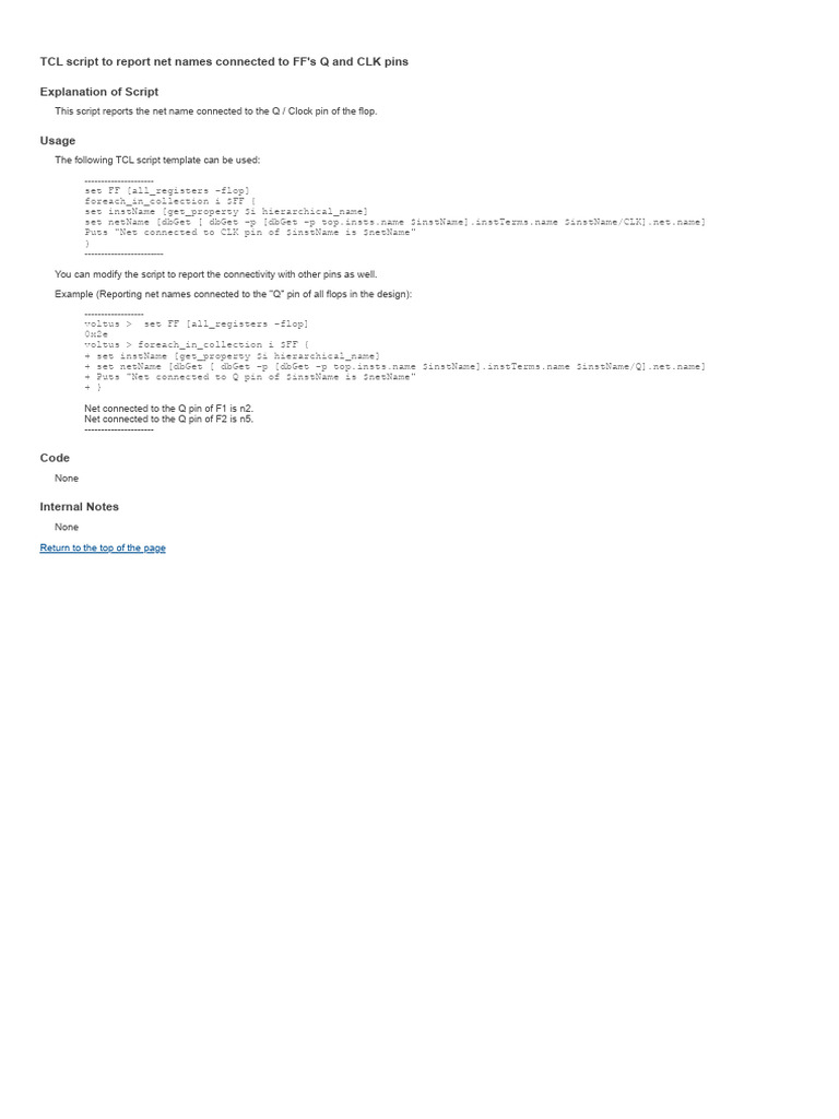 TCL Script To Report Net Names Connected To FF's Q and CLK Pins | PDF | Computers