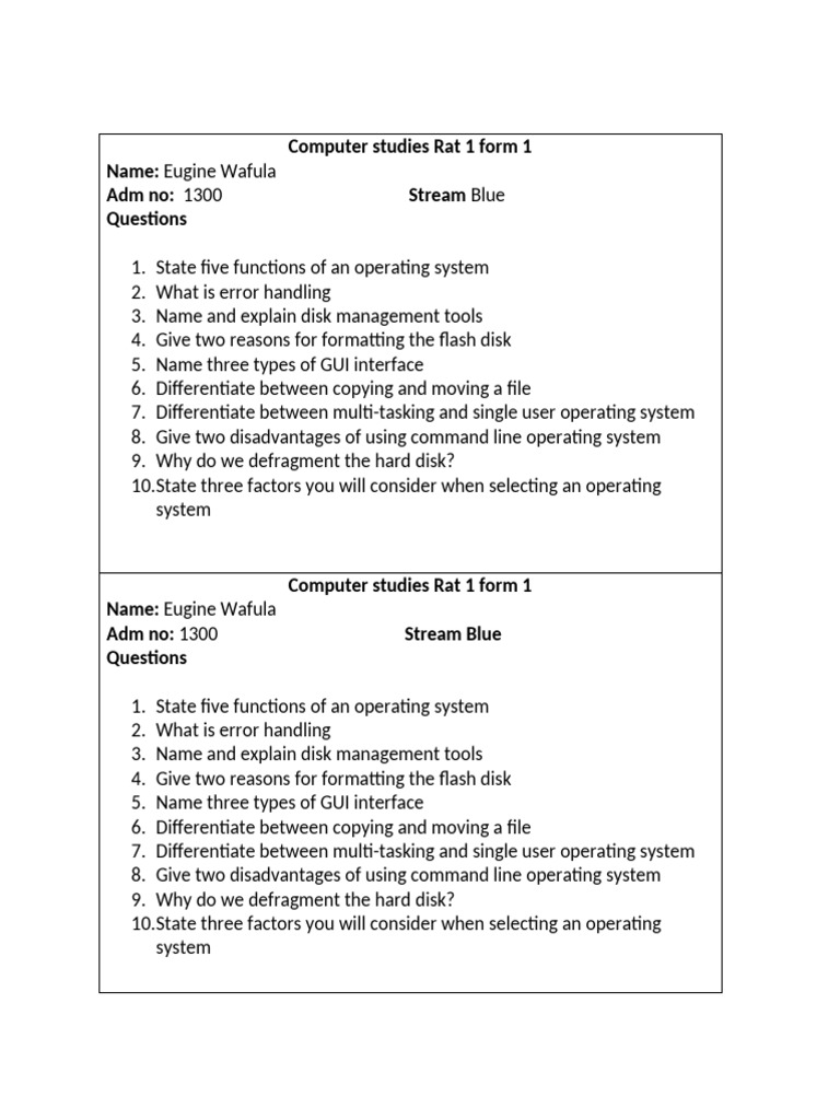 Computer Studies Rat 1 Form 1 | PDF | Operating System | Games & Activities