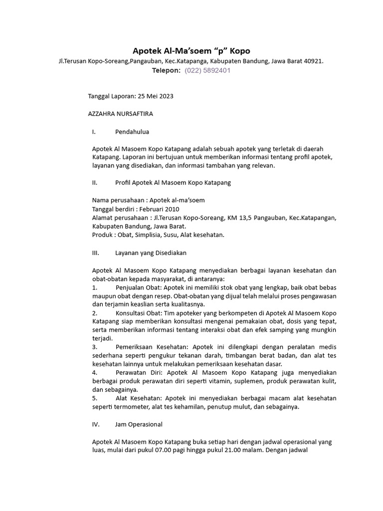 Laporan Apotek Al-ma'Soem | PDF Laporan Apotek Al-ma'Soem | PDF