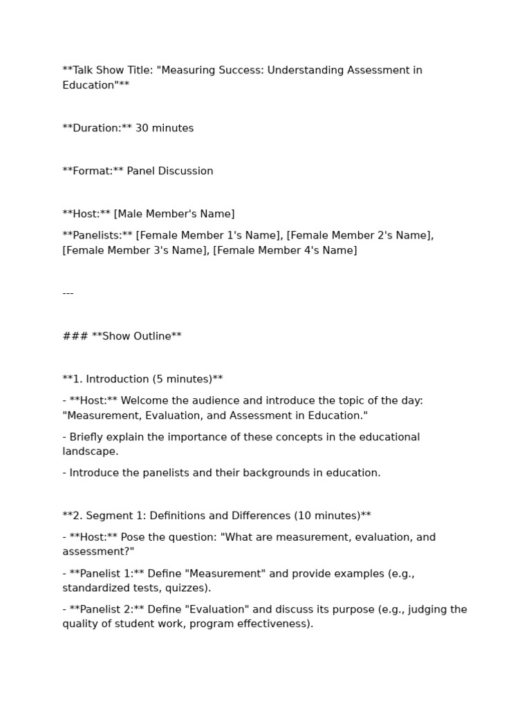 Talk Show About Assessment | PDF