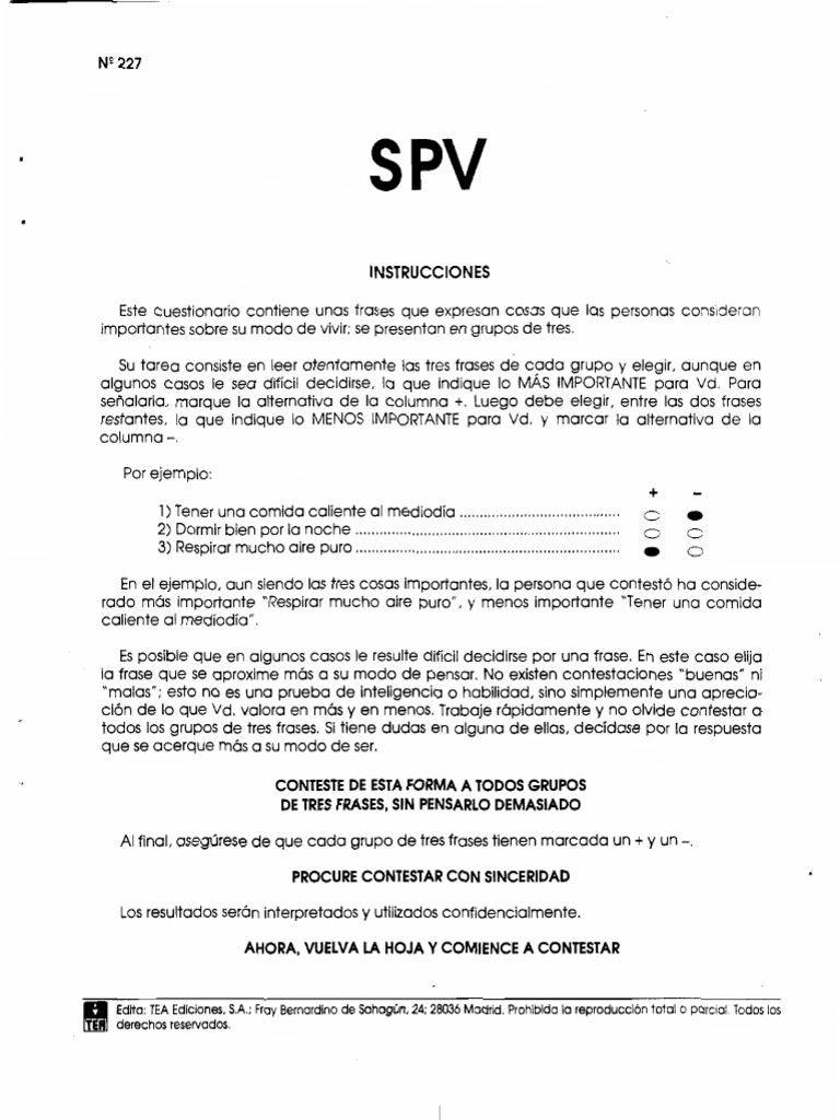 Cuadernillo Cuestionario (SPV) | PDF