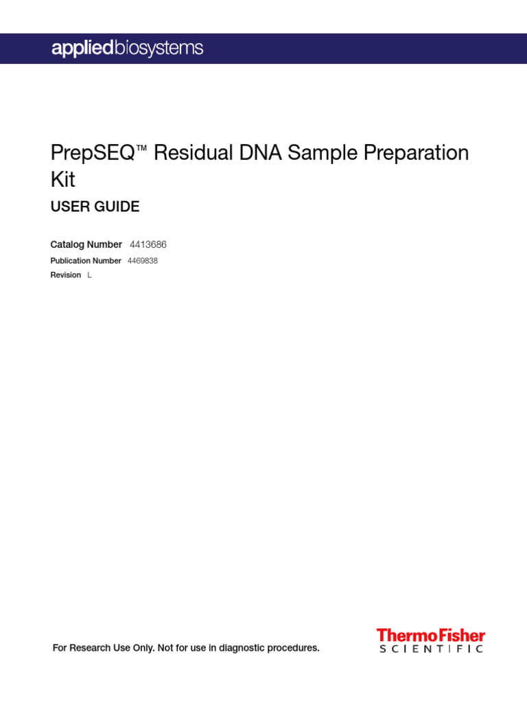 Applied BioSystems - PrepSEQ Residual DNA Sample Prep Kit - Manual | PDF