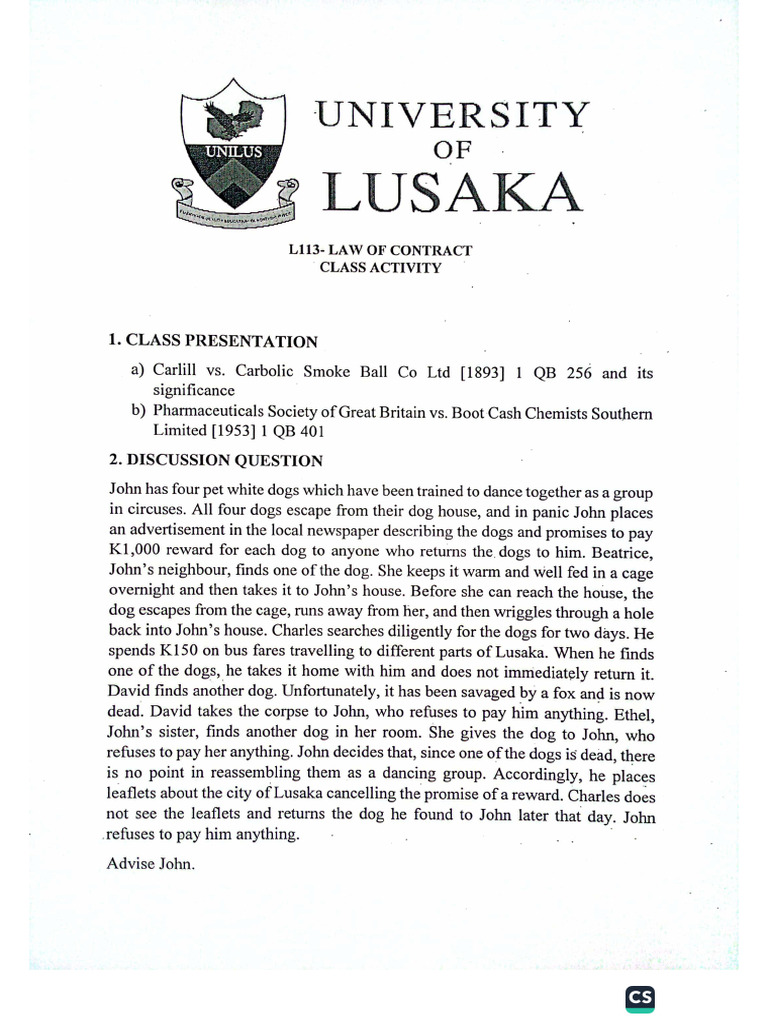 L113-Law of Contract Class Activity 1 | PDF