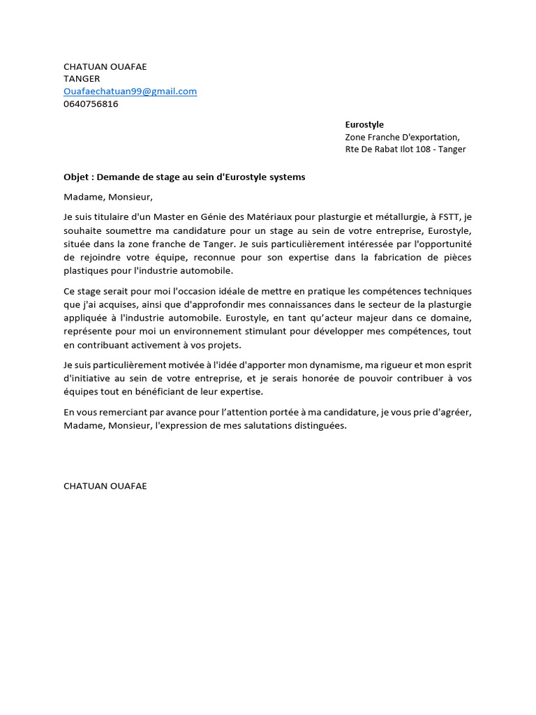 Demande de Stage . | PDF