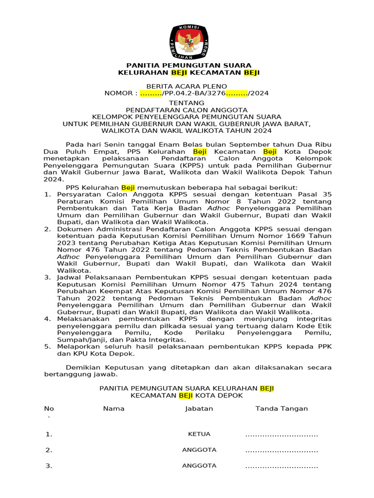 KPPS - Format Pengumuman Pendaftaran Dan Lampirannya - Pilkada | PDF