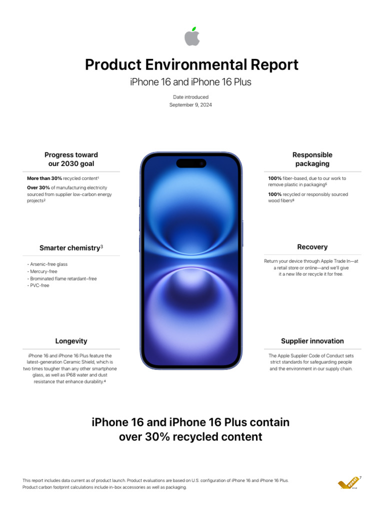 iPhone 16 Environmental Impact Report | PDF | Life Cycle Assessment ...