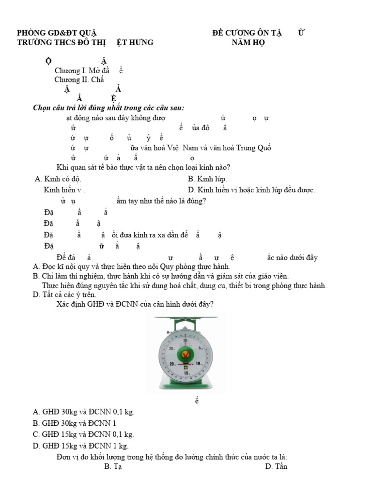 Đề cương giua ki 1 khtn 6 (23 -24) | PDF