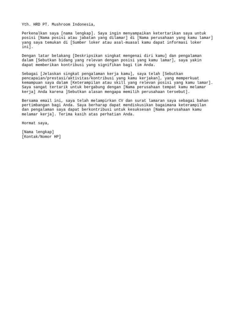 Yth. HRD PT. Mushroom Indonesia | PDF