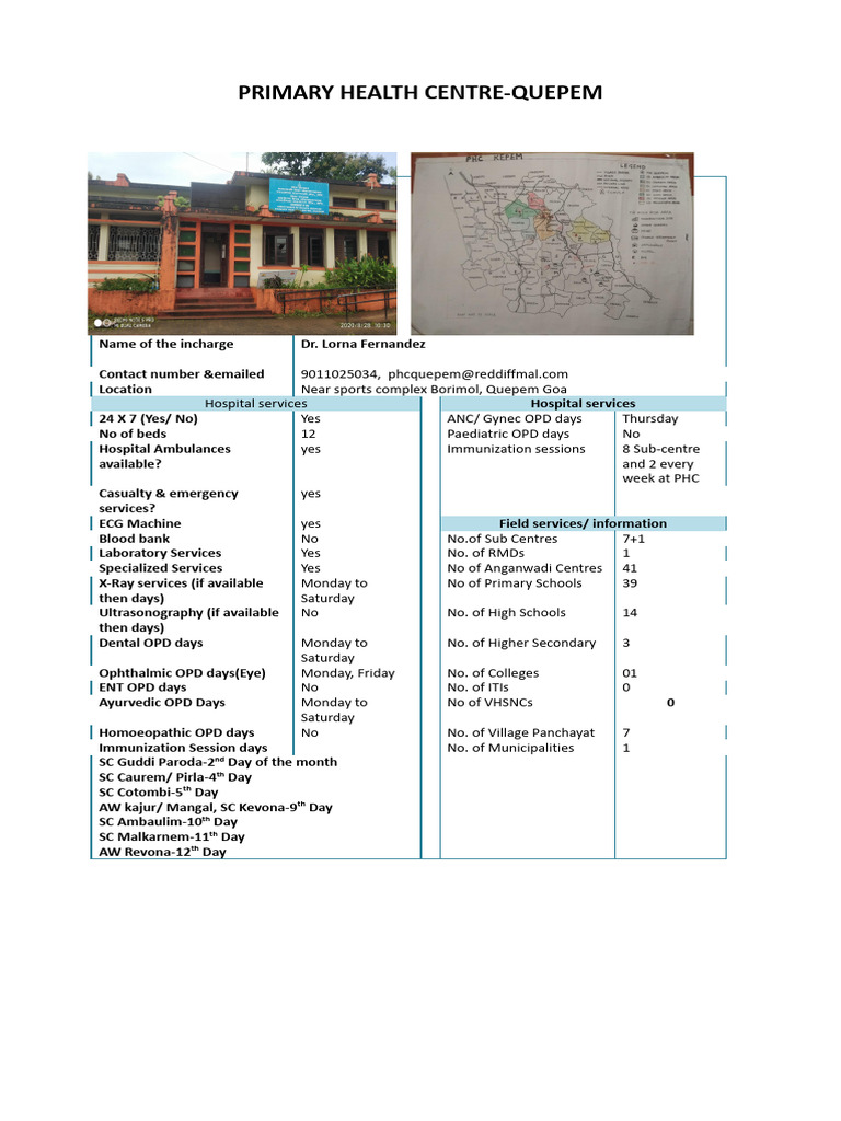 Quepem Primary Health Centre Overview | PDF | Self-Improvement ...
