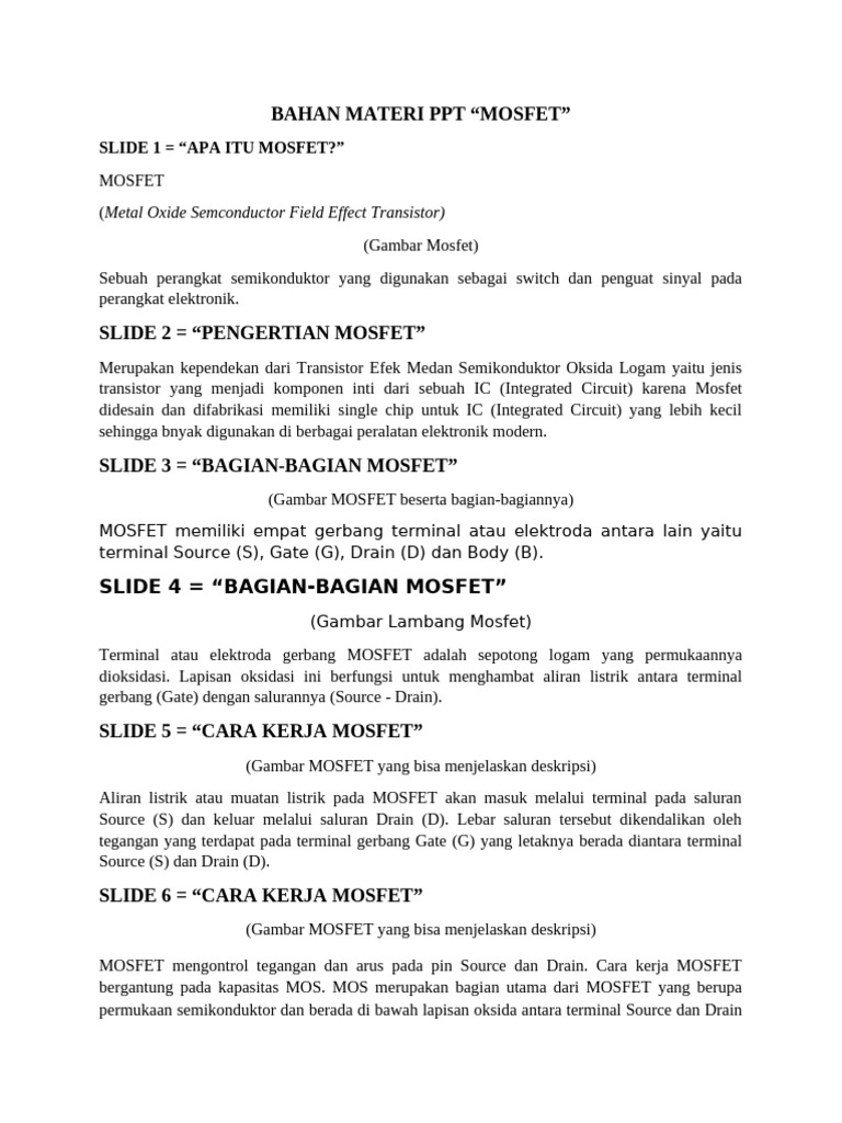 Bahan Materi PPT Mosfet | PDF