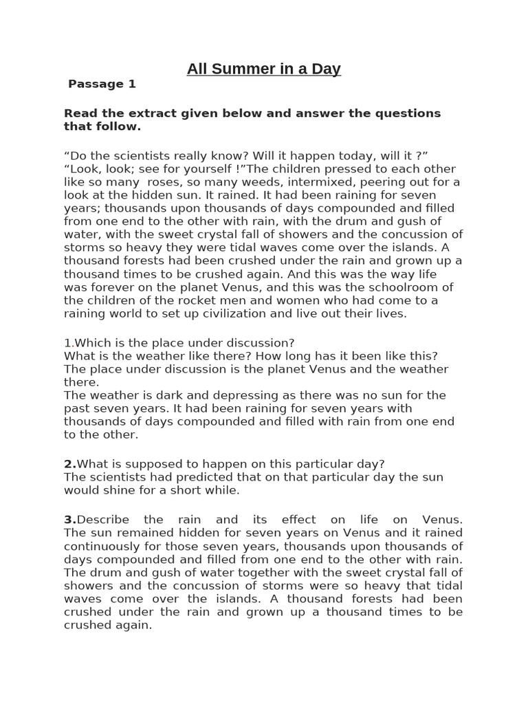 All Summer in A Day | PDF