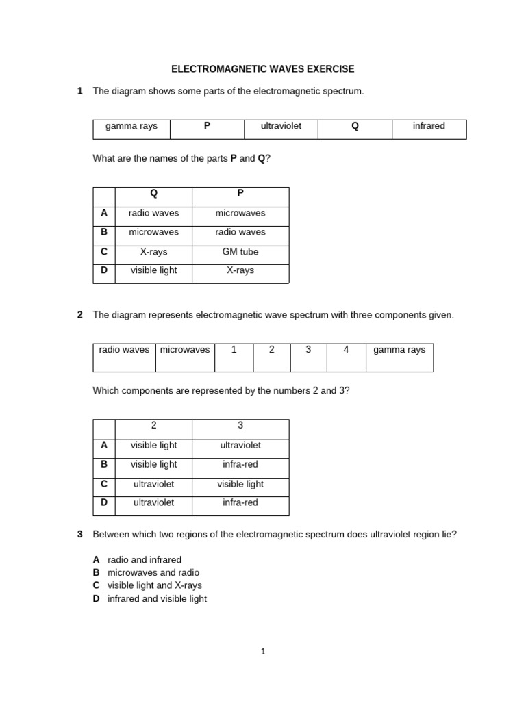 Electromagnetic Waves Exercise 1 | PDF