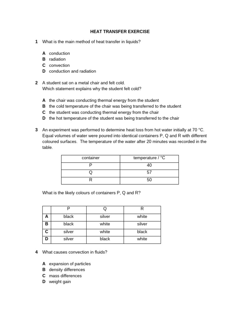 Heat Transfer Exercise 1 | PDF