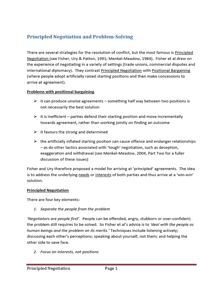 Principled Negotiation and Problem-Solving | PDF
