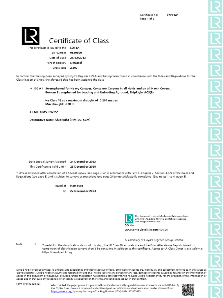 SIGNED - Certificate of Class - 2222345 - 22122307424642 | PDF