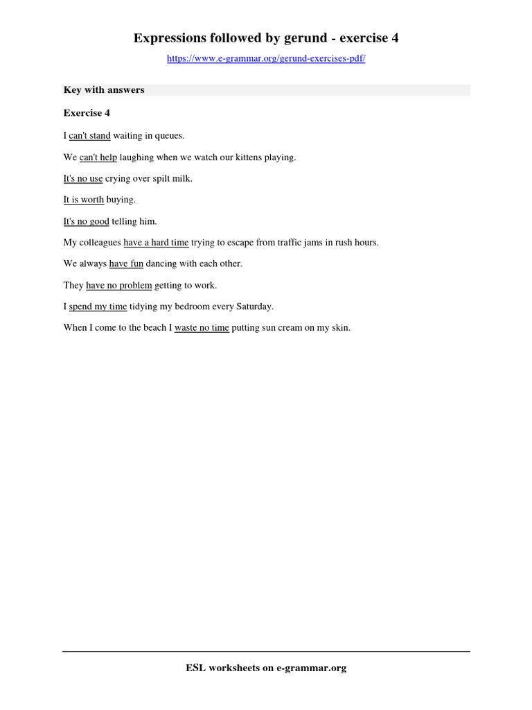 Gerund Exercise 4 Key | PDF