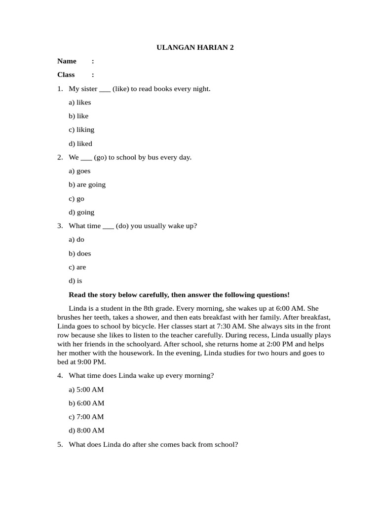 ULANGAN HARIAN 2 simple present | PDF