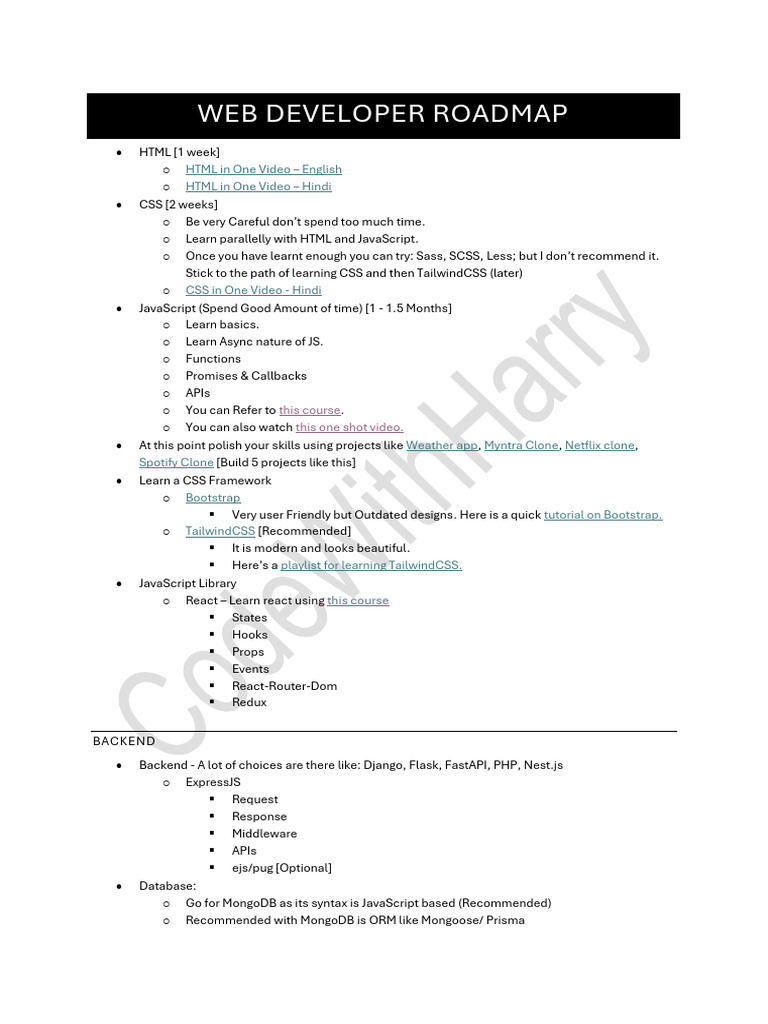 WebDev Roadmap - Notes | PDF