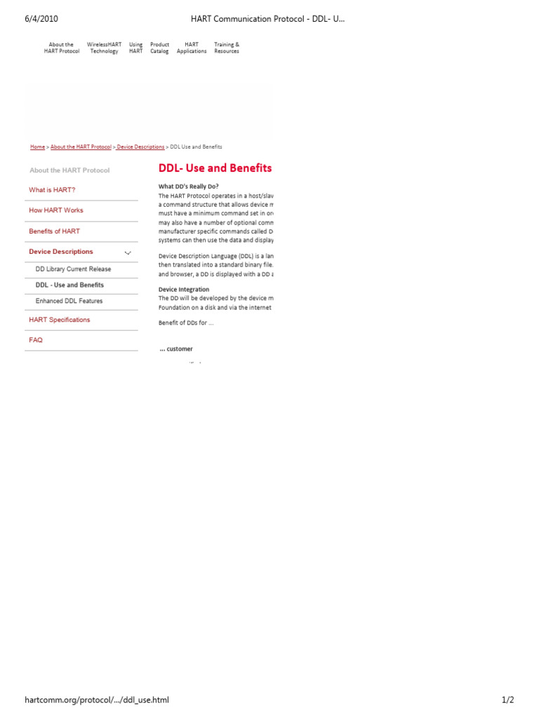 HART Communication Protocol - DDL - Use and Benefits | PDF