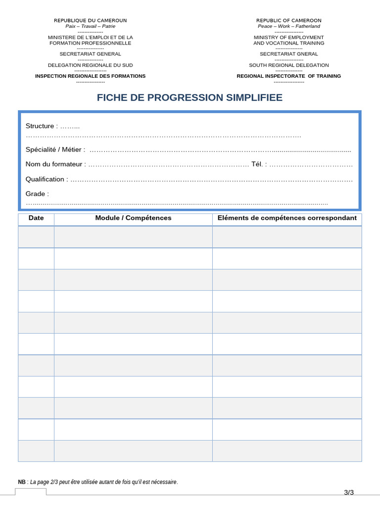 Fiche de Progression Simplifiée | PDF