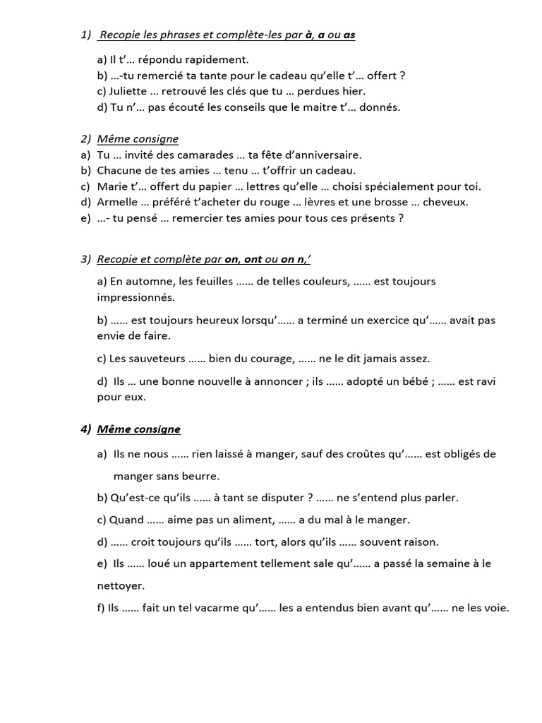 Exercices Homophones | PDF