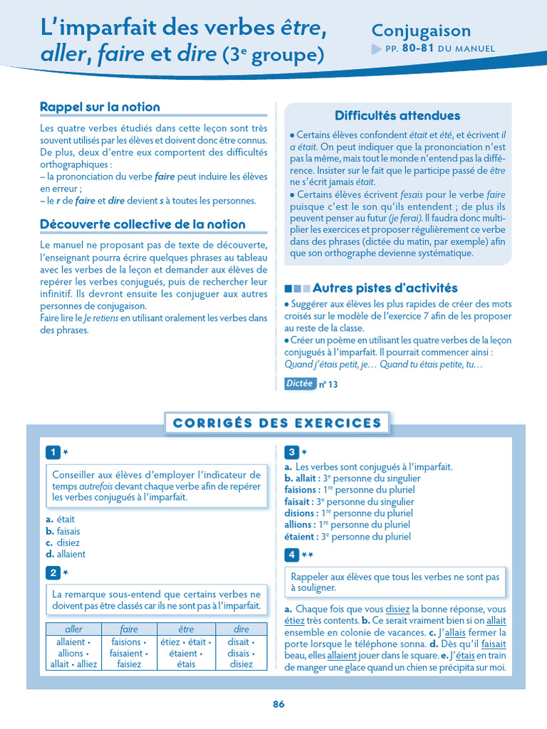 L'imparfait Des Verbes Être, Aller, Faire Et Dire - 37-38 | PDF