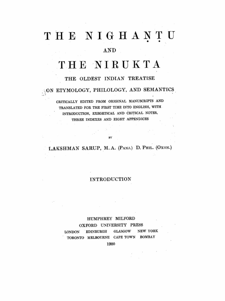 The Nighantu and Nirukta Lakshman Sarup | PDF