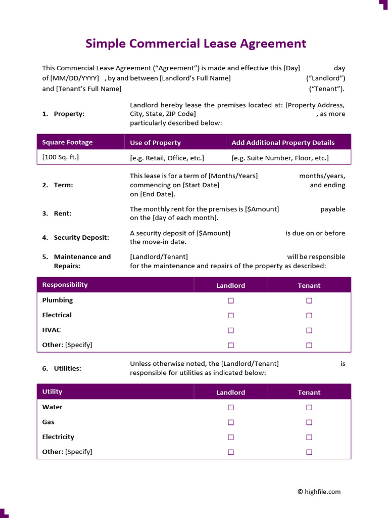 Simple Commercial Lease Agreement PDF | PDF