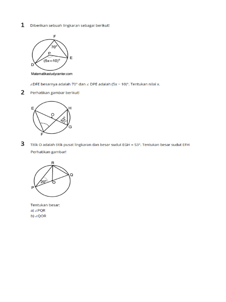 Latihan Soal Sudut Pusat Dan Sudut Keliling | PDF