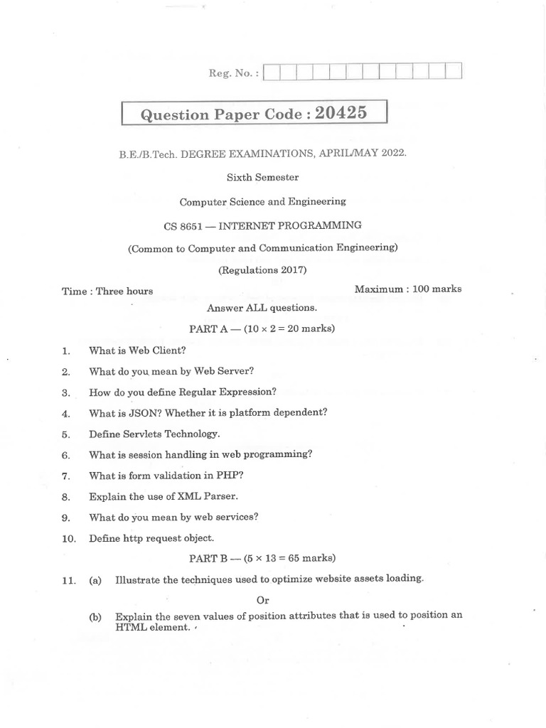CSE AM 2022 CS 8651 Internet Programming 992040171 CS 8651 | PDF