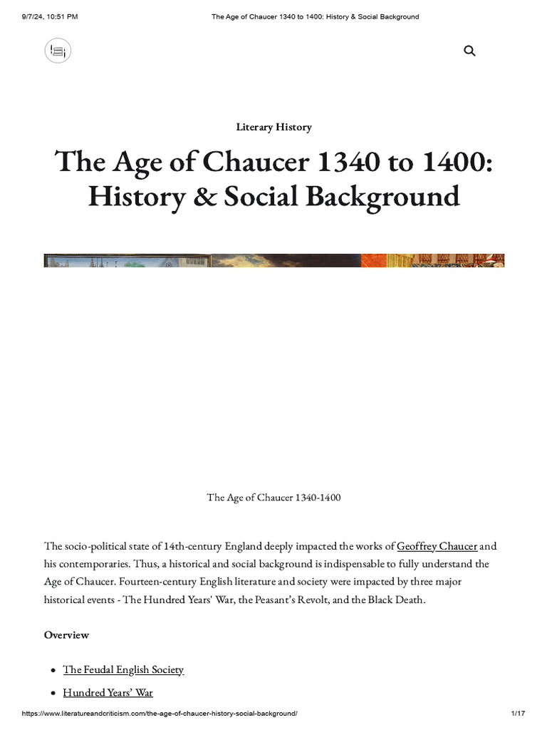 The Age of Chaucer 1340 To 1400 - History & Social Background | PDF
