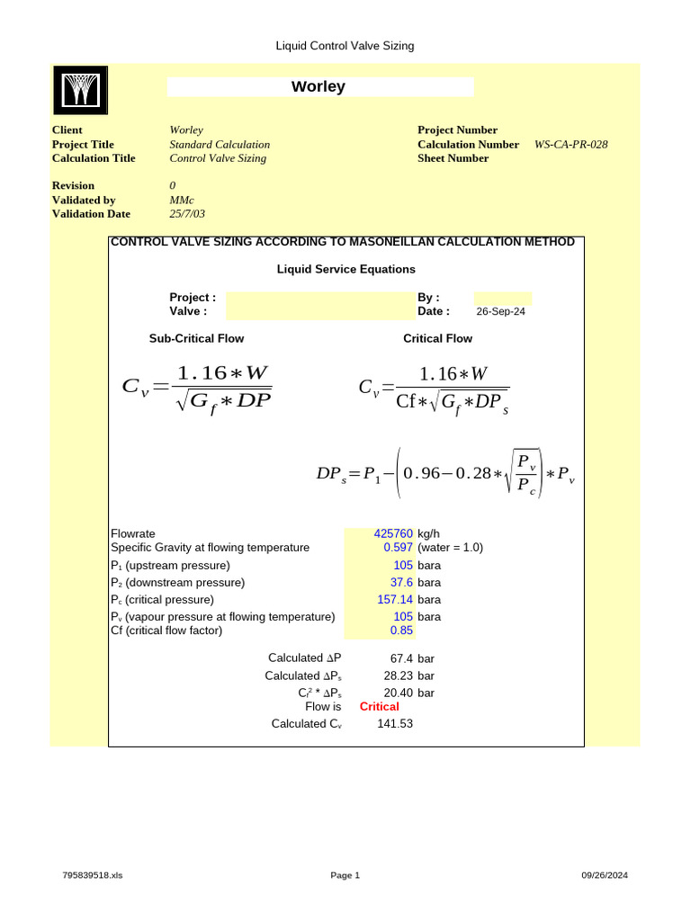 WorleyParsons Control Valve Sizing | PDF