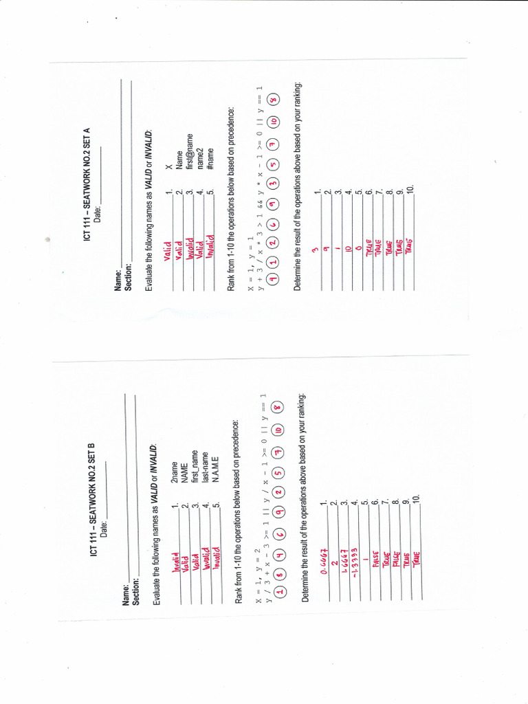 ICT 111 Seatwork No. 2 Answer Key | PDF