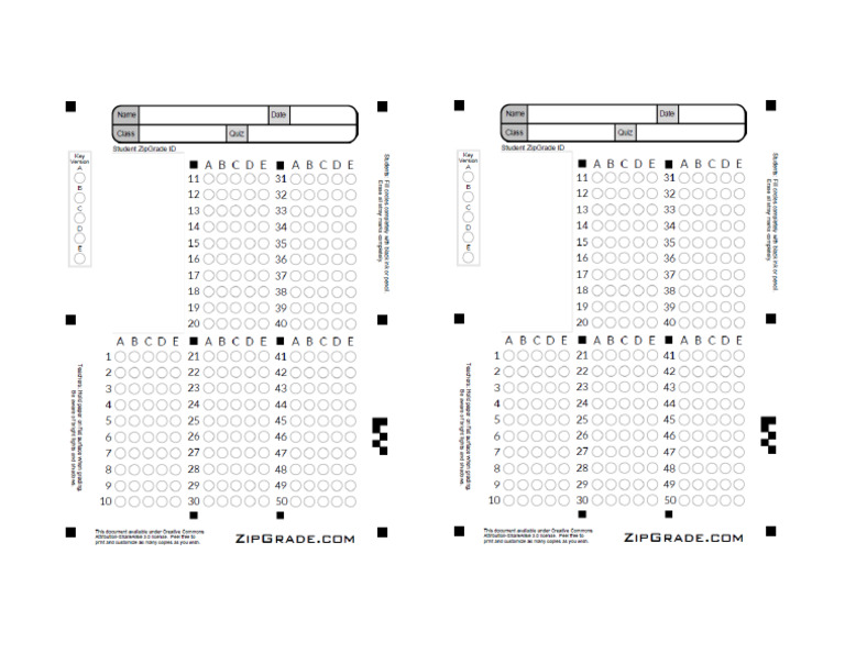 ZIP GRADE - ANSWER SHEET - 50 Item | PDF