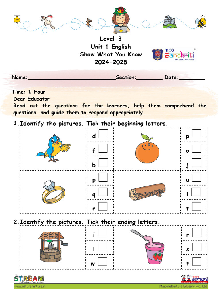 MPS-NNLP 4 (Level-3) Unit 1 SA English Show What You Know 2024-25 SC, DC (F) | PDF
