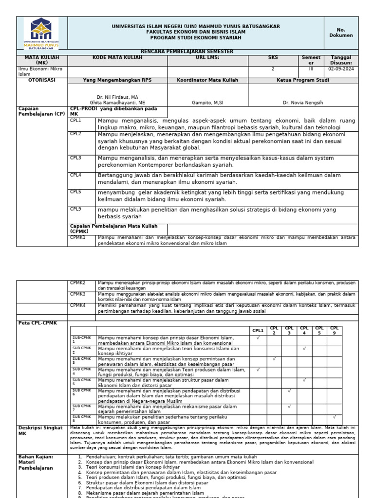 RPS ILmu Ekonomi Mikro Islam OBE | PDF