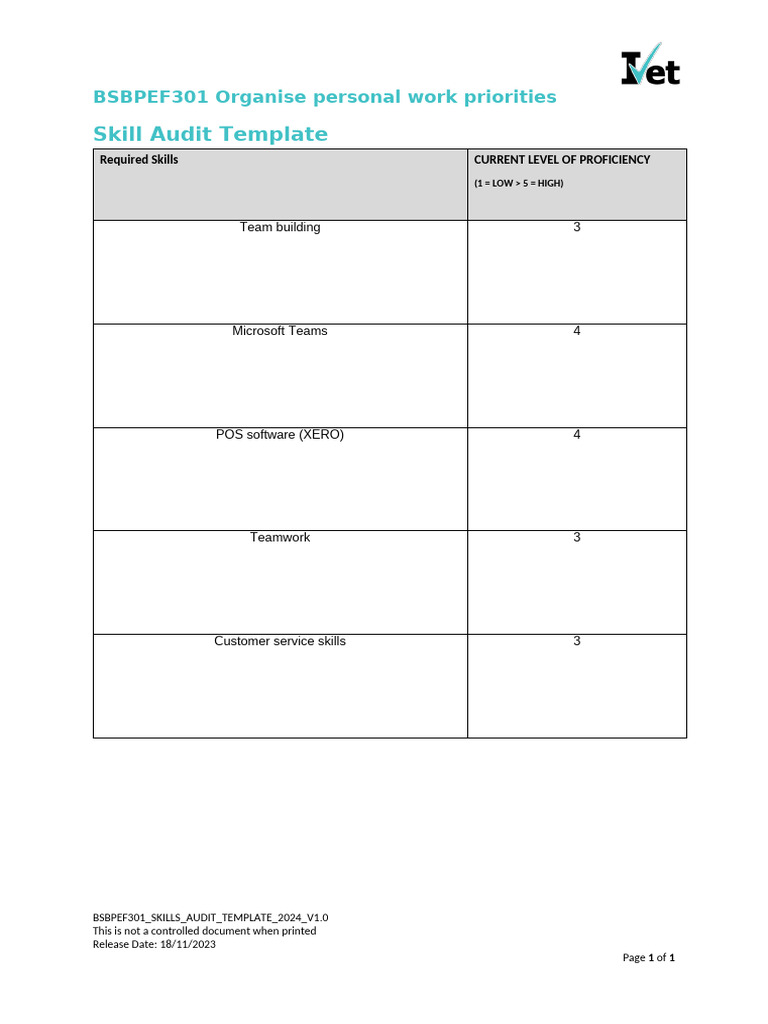 ASSESSMENT Template - Skills Audit | PDF