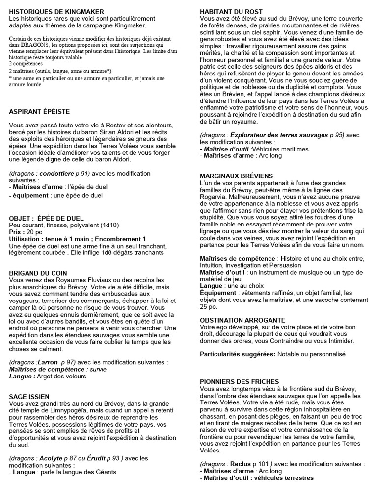 Historiques de Kingmaker | PDF