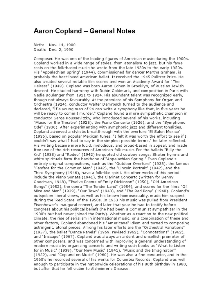 Aaron Copland: Life and Legacy | PDF | Classical Music | Classical ...