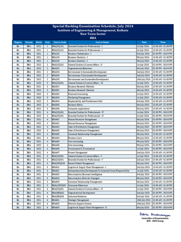 Backlog Exam Schedule July 2024 | PDF