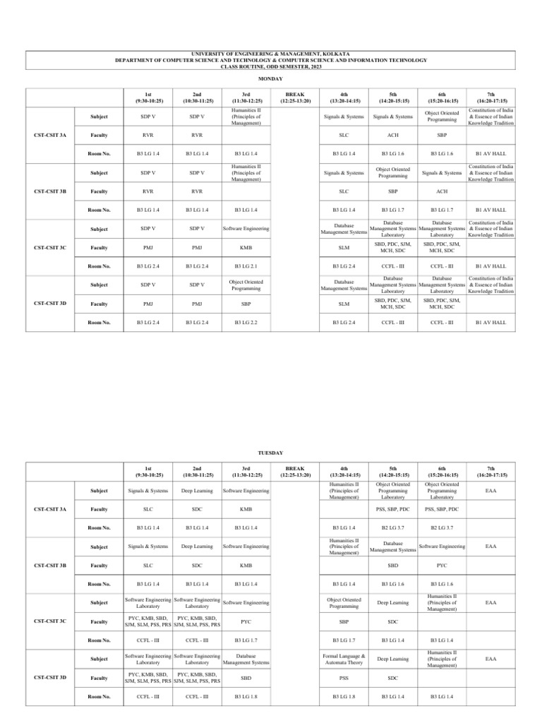 3RD Year Cst-Csit Odd Sem 2023 Class Routine | PDF