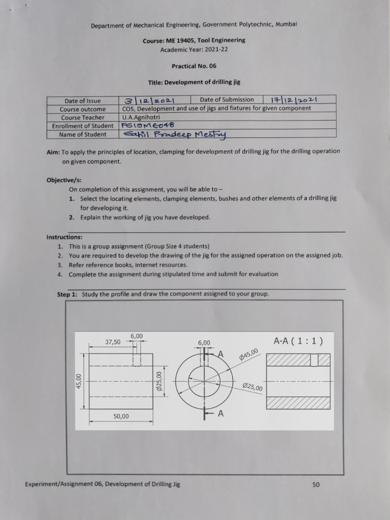 Tool Engineering Exp No 6 (FS19ME048) Sahil Pradeep Mestry | PDF