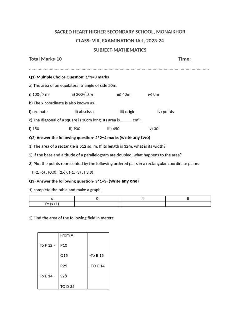 maths class 8-IA-I | PDF