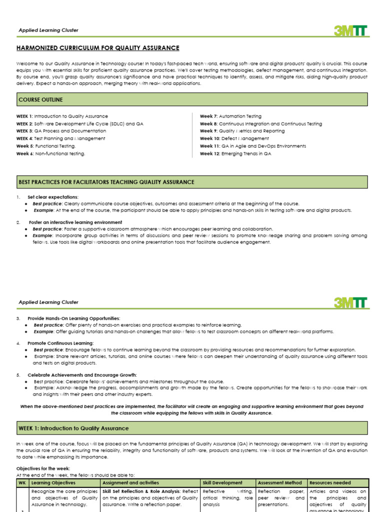 Standardized Quality Assurance Curriculum .docx | PDF