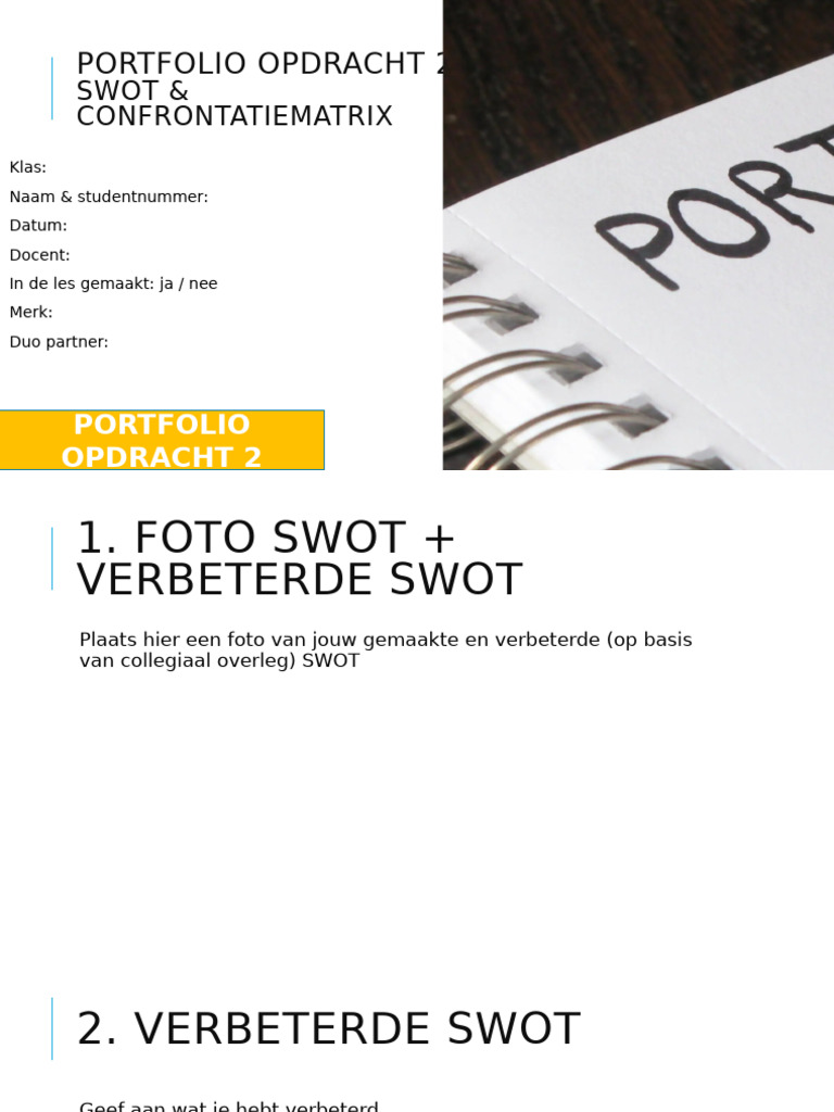 Portfolio Opdracht 2 SWOT & Confrontatiematrix | PDF