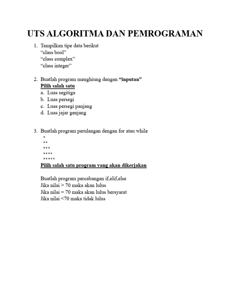 UTS ALGORITMA DAN PEMROGRAMAN | PDF