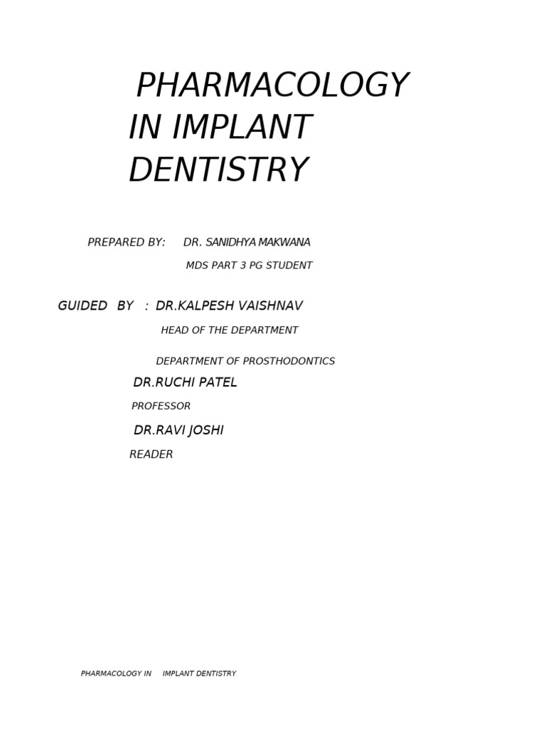 Pharmacology in Implant Dentistry | PDF
